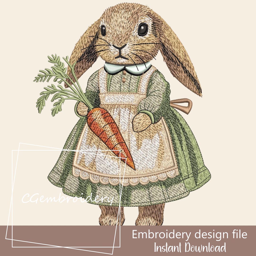 Spring Rabbit Embroidery File, Easter Girl Rabbit & Carrot Embroidery ...