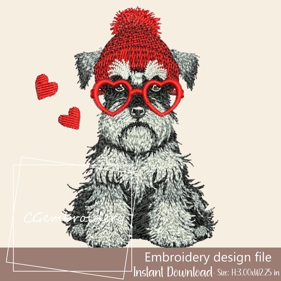 Valentine Schnauzer Dog Embroidery Design, Love Schnauzer Dog ...