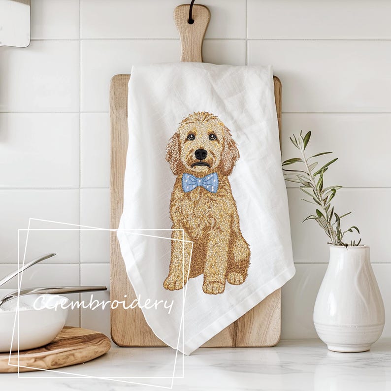 Goldendoodle Bowtie Embroidery Design Cute Golden Doodle Dog Embroidery ...