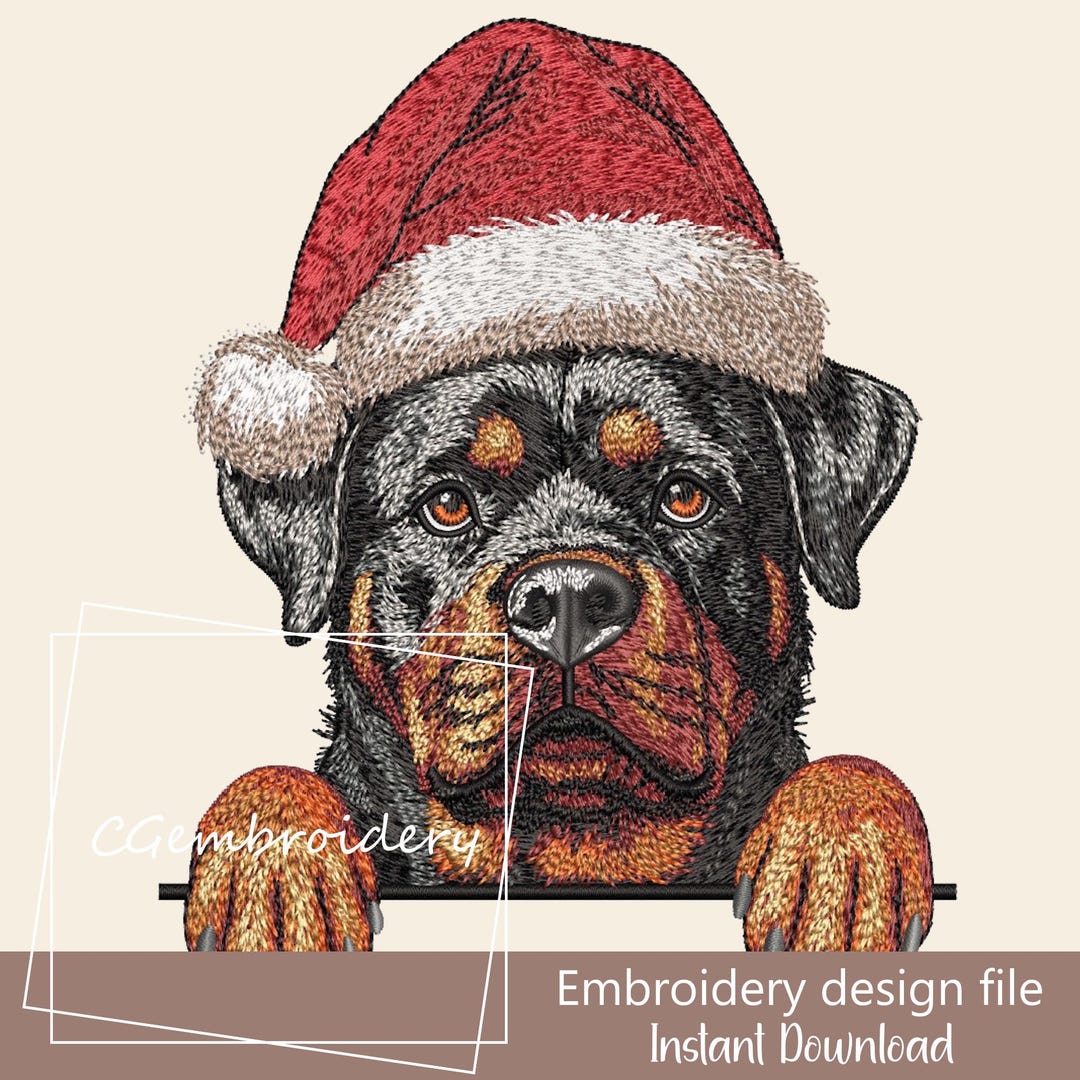 Santa Rottweiler Dog Embroidery Design, Christmas Rottweiler Peaking ...
