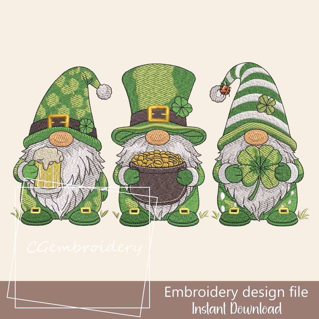 St Patrick's Gnome Lady Embroidery Design, Funny St. Patrick Gnomes ...