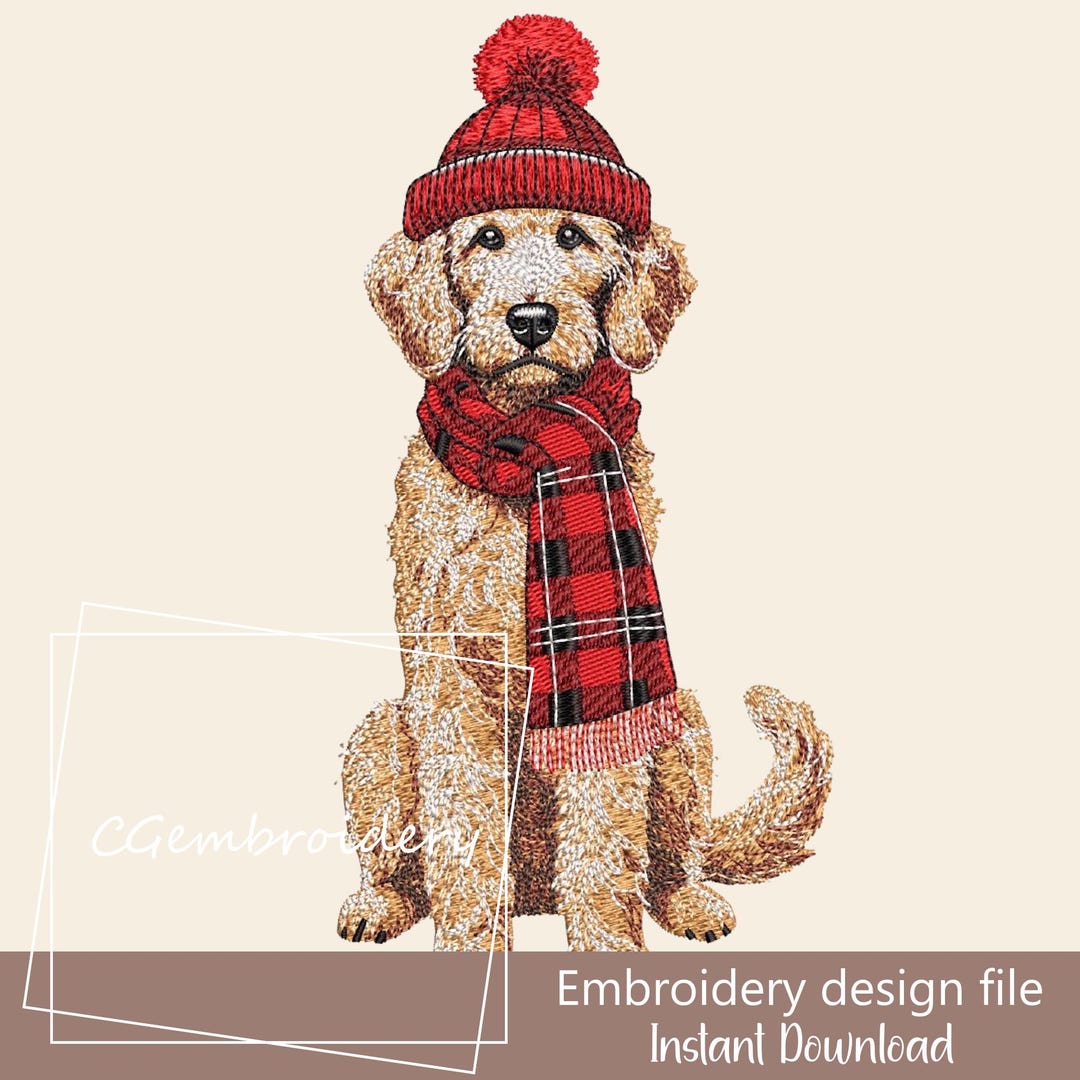Brown Goldendoodle Embroidery Design Winter Golden Doodle Dog ...