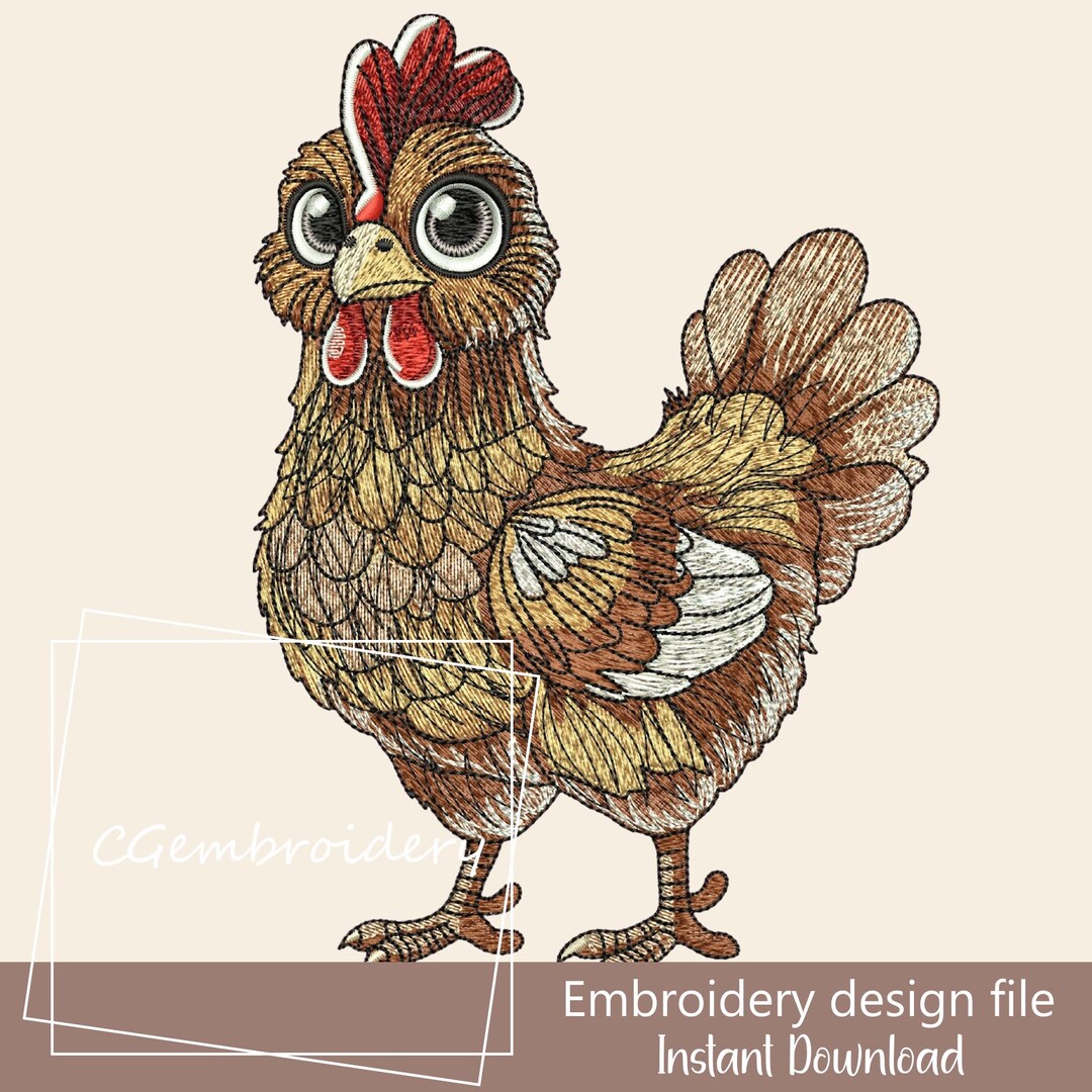 Farm Chicken Embroidery Design, Hen Brown Chicken Embroidery File, Farm ...