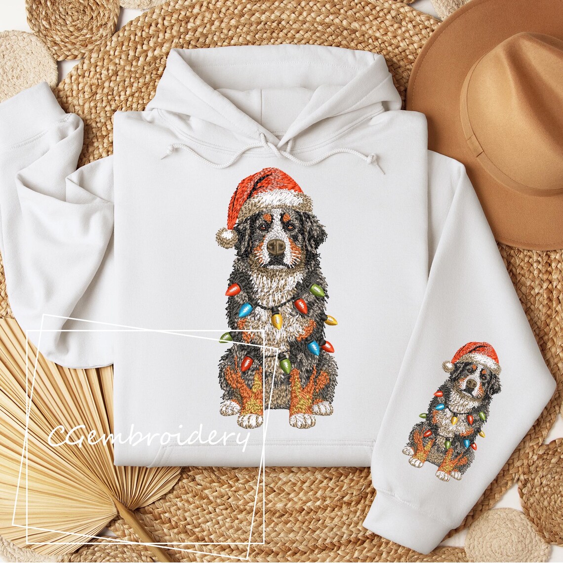 Christmas Bernese Mountain Dog Embroidery Design, Christmas Lights ...