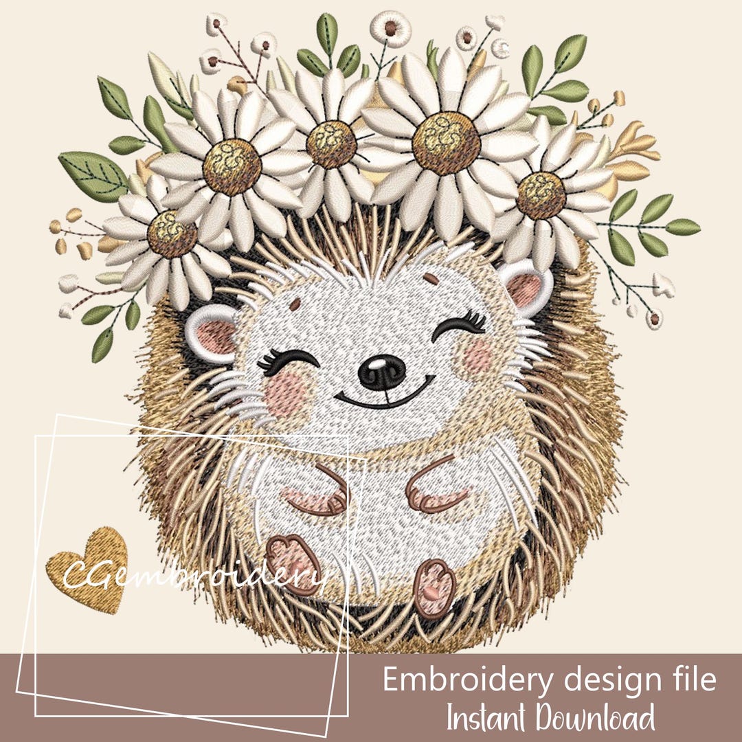 Spring Hedgehog Embroidery File, Happy Flower Hedgehog Embroidery ...
