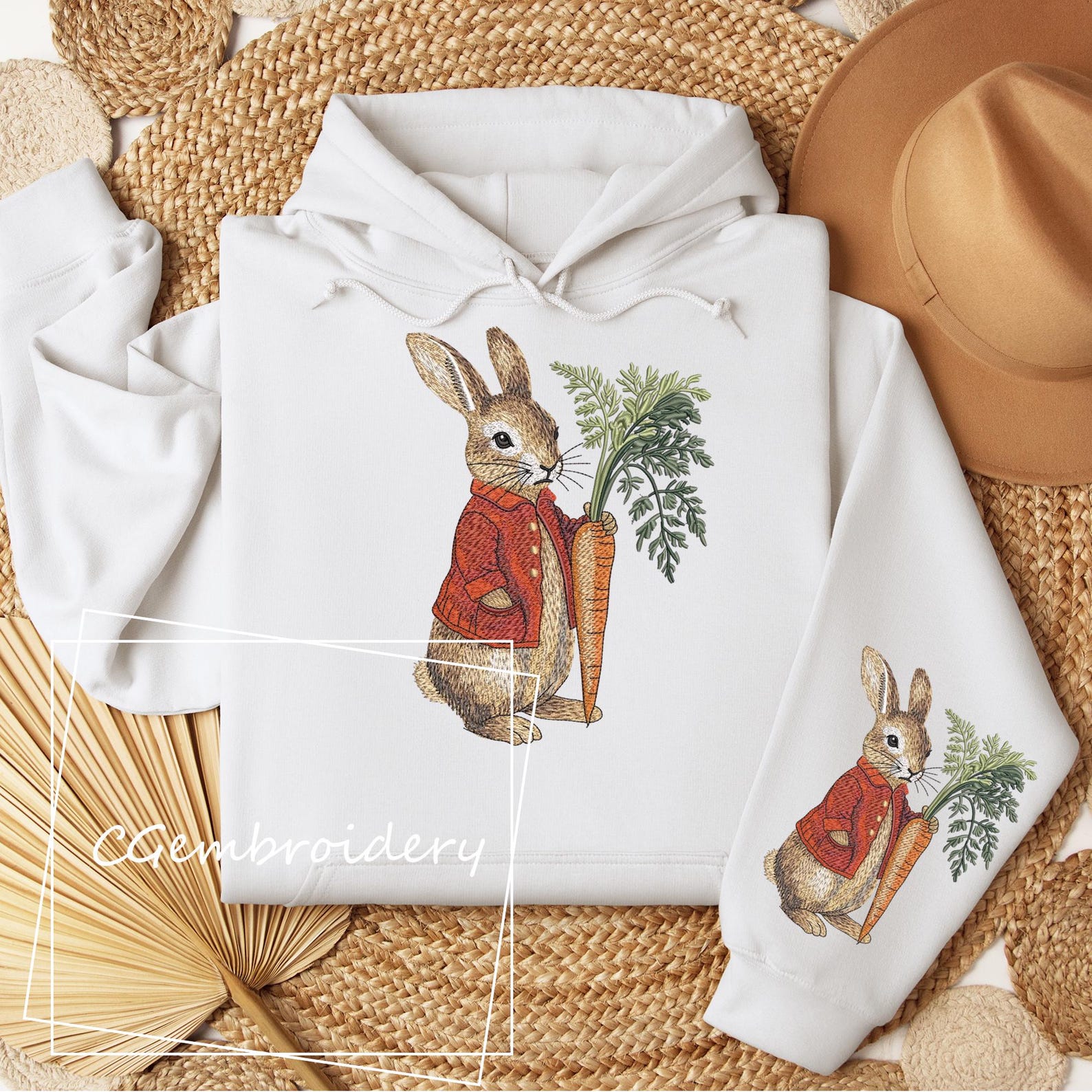 Spring Rabbit Embroidery File, Easter Rabbit & Carrot Embroidery File ...