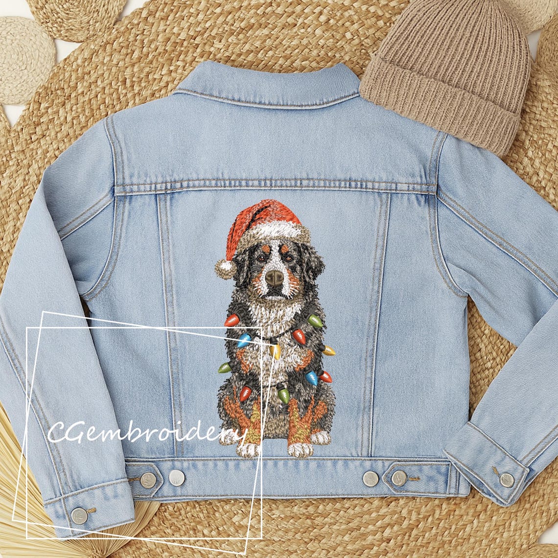Christmas Bernese Mountain Dog Embroidery Design, Christmas Lights ...