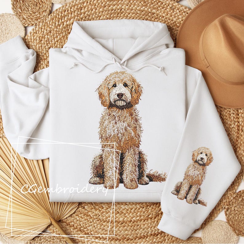 Cream Goldendoodle Embroidery Design, Cute Golden Doodle Dog Embroidery ...