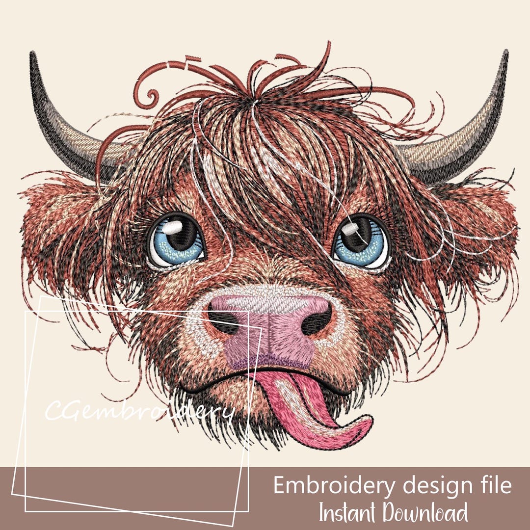 Funny Highland Cow Embroidery File, Farm Animals Embroidery File ...