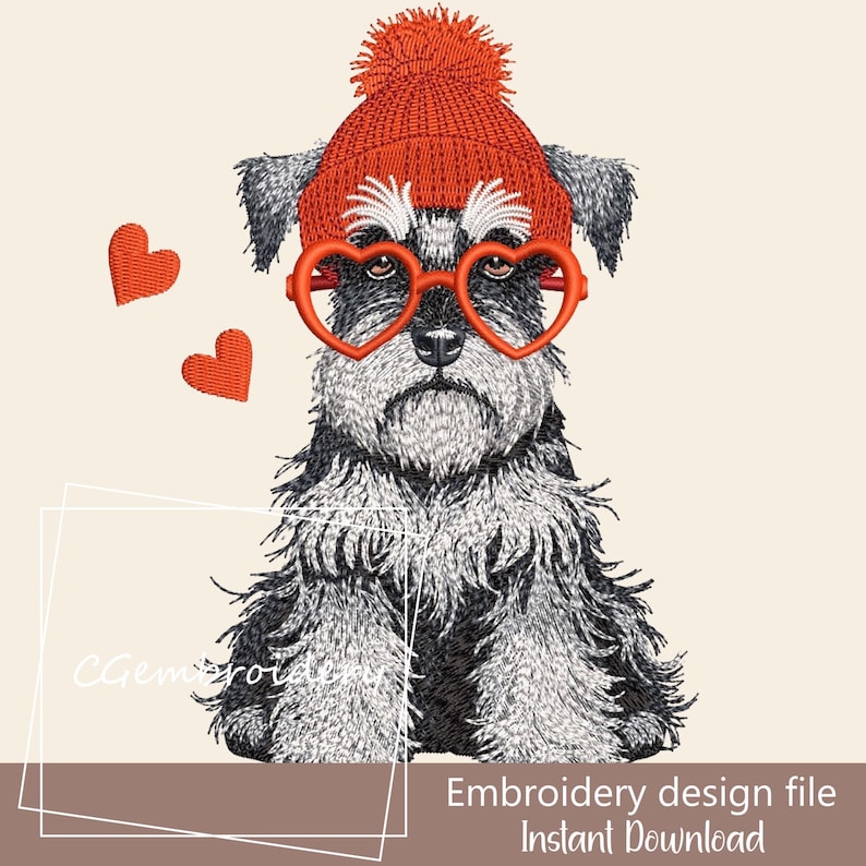 Valentine Schnauzer Dog Embroidery Design, Love Schnauzer Dog ...