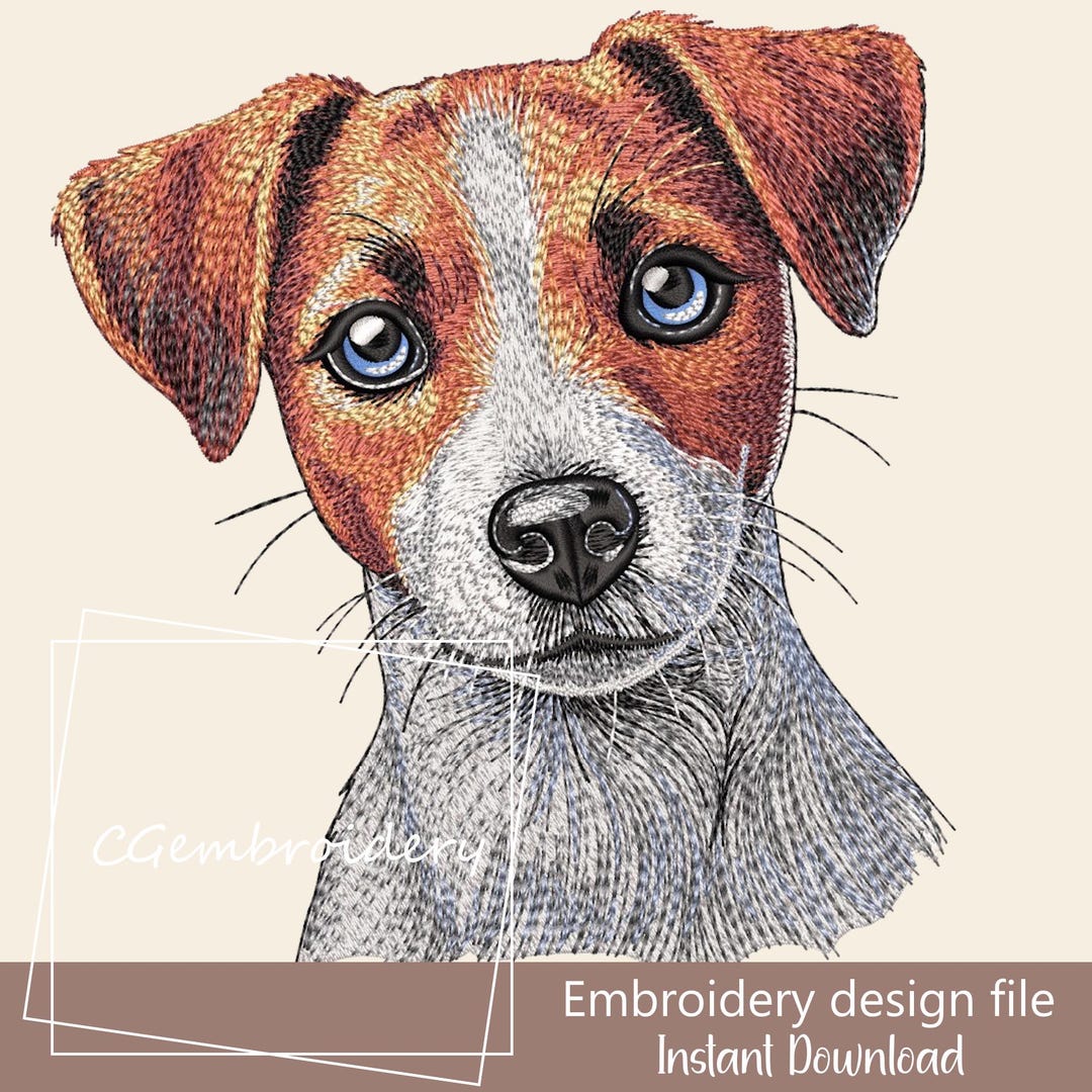 Jack Russell Dog Embroidery Design, Cute Terrier Dog Embroidery File ...