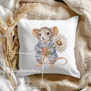 Spring Mouse Embroidery File, Cute Mouse Daisy Flower Embroidery File ...
