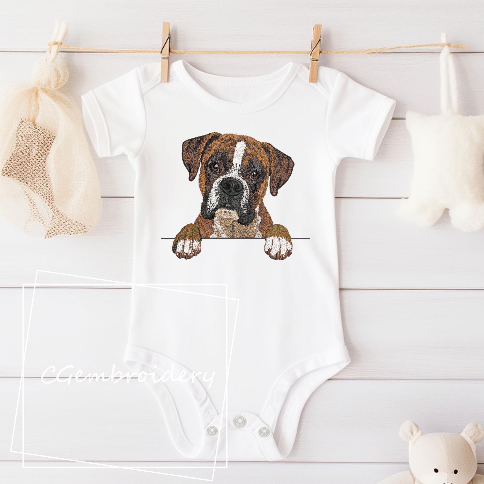 Boxer Dog Embroidery Design, Cute Boxer Peeking Embroidery File ...