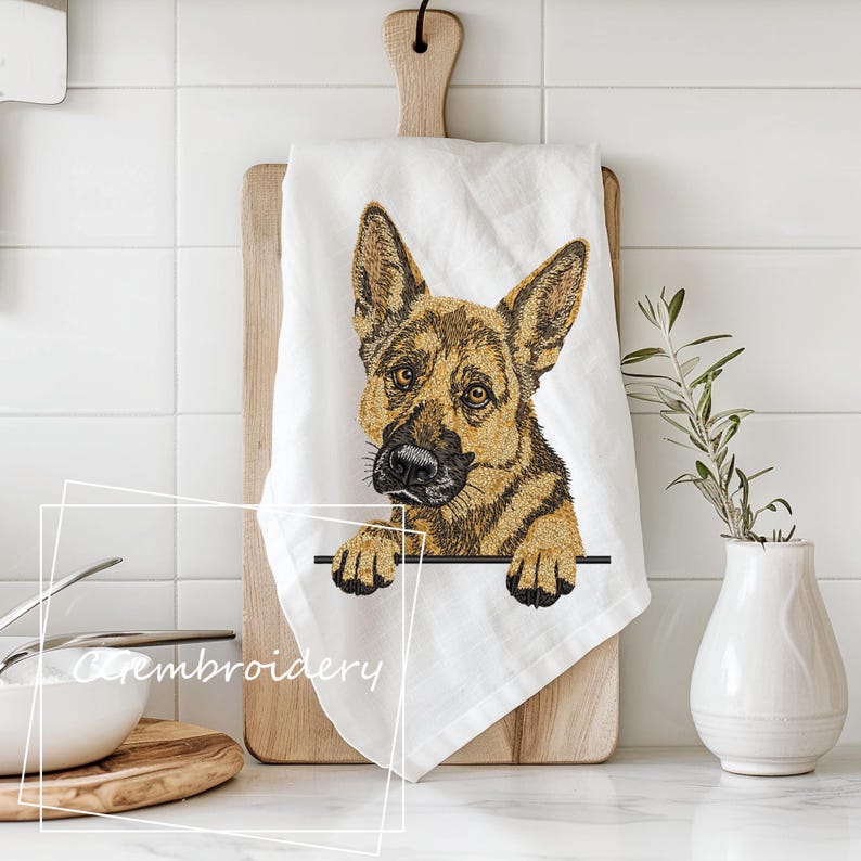German Shepherd Embroidery Design, Cute German Shepherd Peeking Dog ...