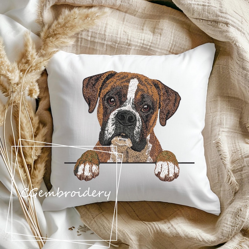 Boxer Dog Embroidery Design, Cute Boxer Peeking Embroidery File ...