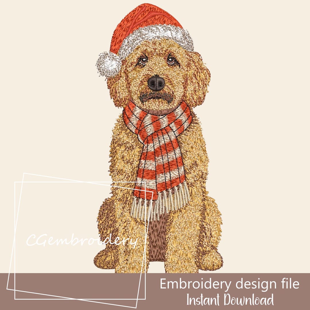 Christmas Goldendoodle Embroidery Design, Christmas Santa Hat & Scarf ...