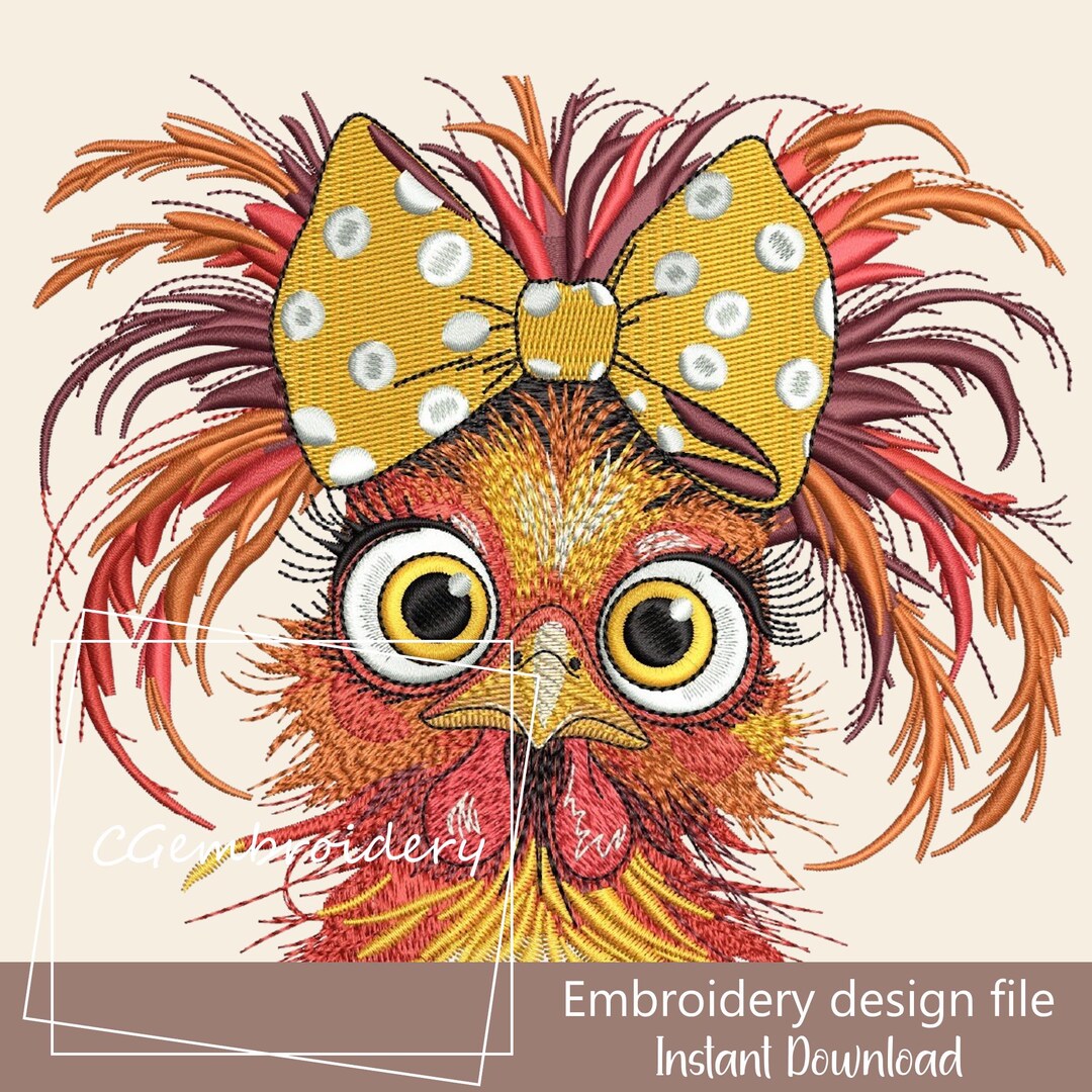 Funny Crazy Chicken Embroidery Design Farm Animal Embroidery File Cute ...