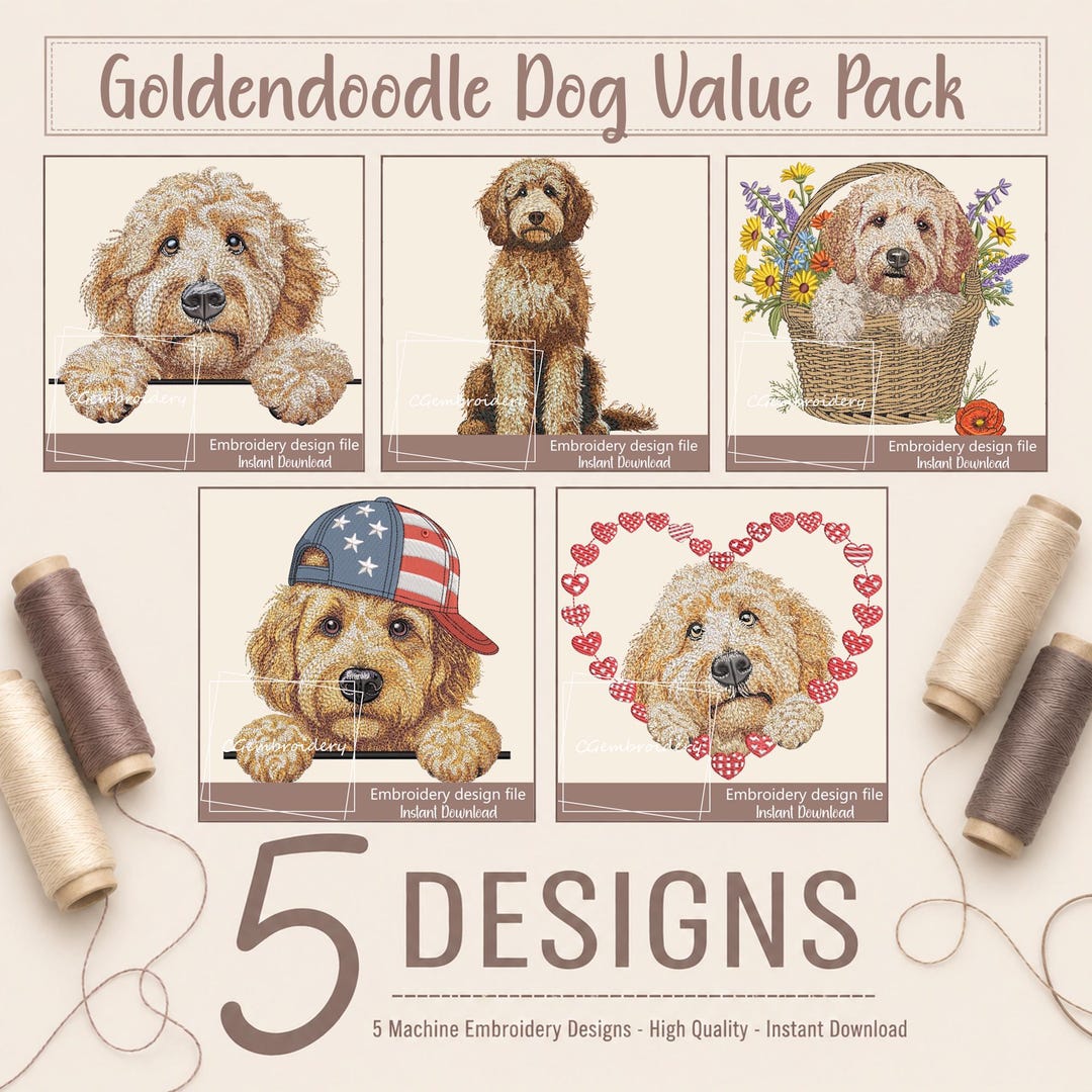 Goldendoodle Embroidery Bundle, 5 Doodle Dog Machine Embroidery Designs ...