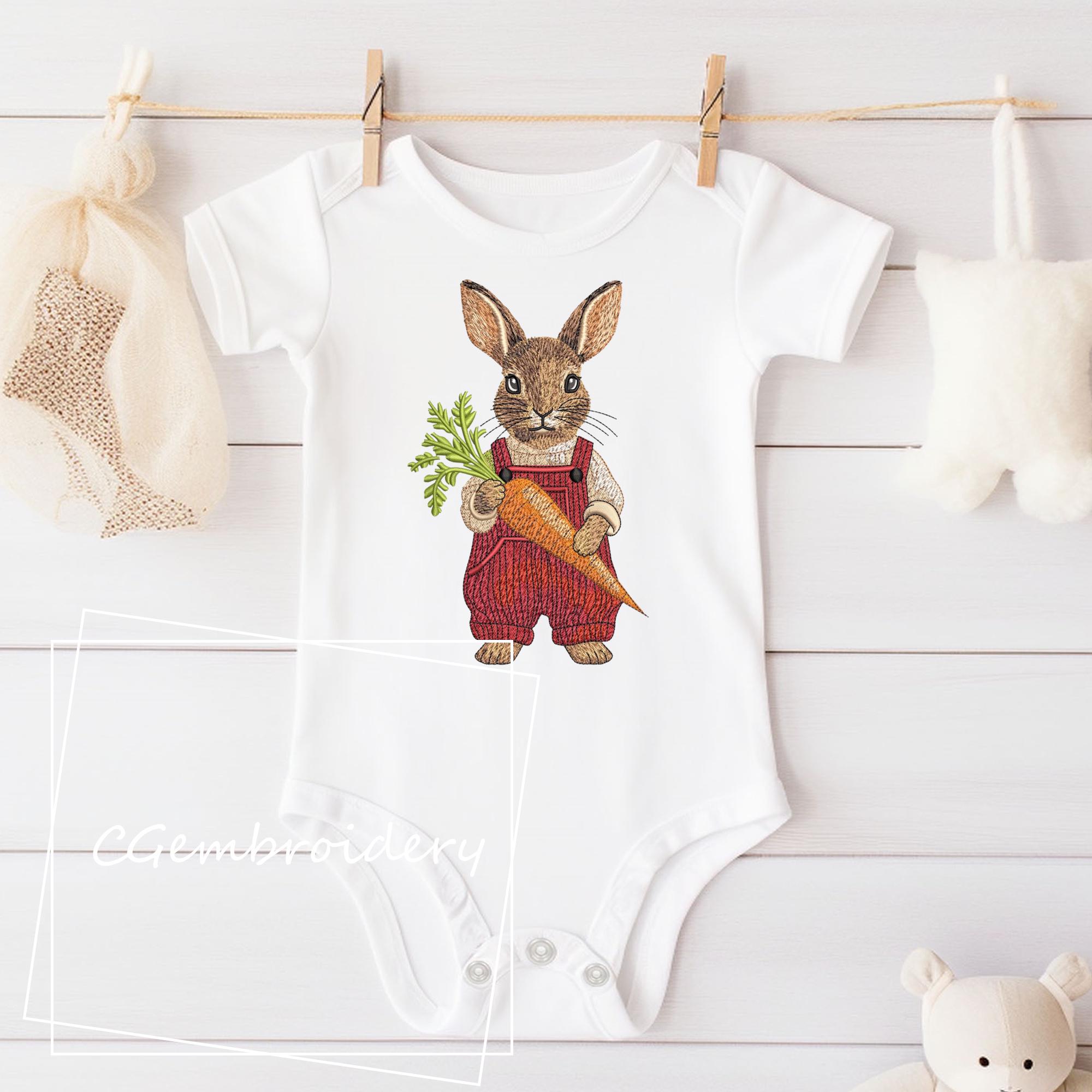 Spring Rabbit Embroidery File, Easter Rabbit & Carrot Embroidery File ...