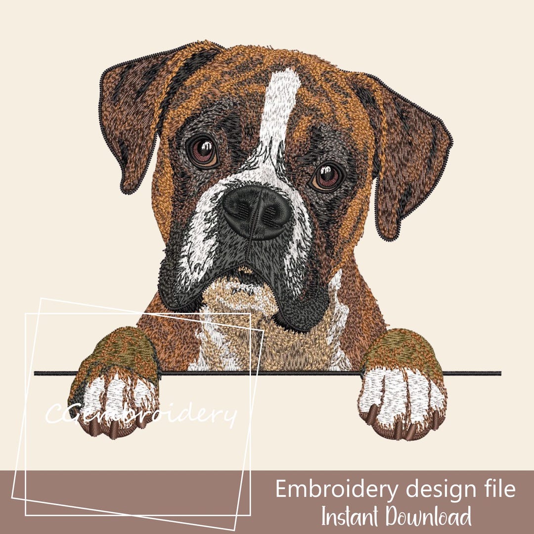 Boxer Dog Embroidery Design, Cute Boxer Peeking Embroidery File ...