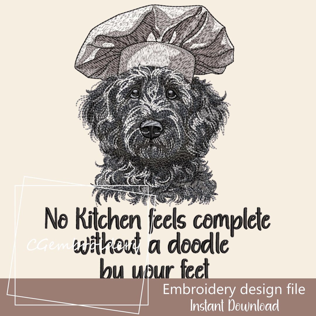 Goldendoodle Dog Kitchen Embroidery Design, Black Golden Doodle Chef ...