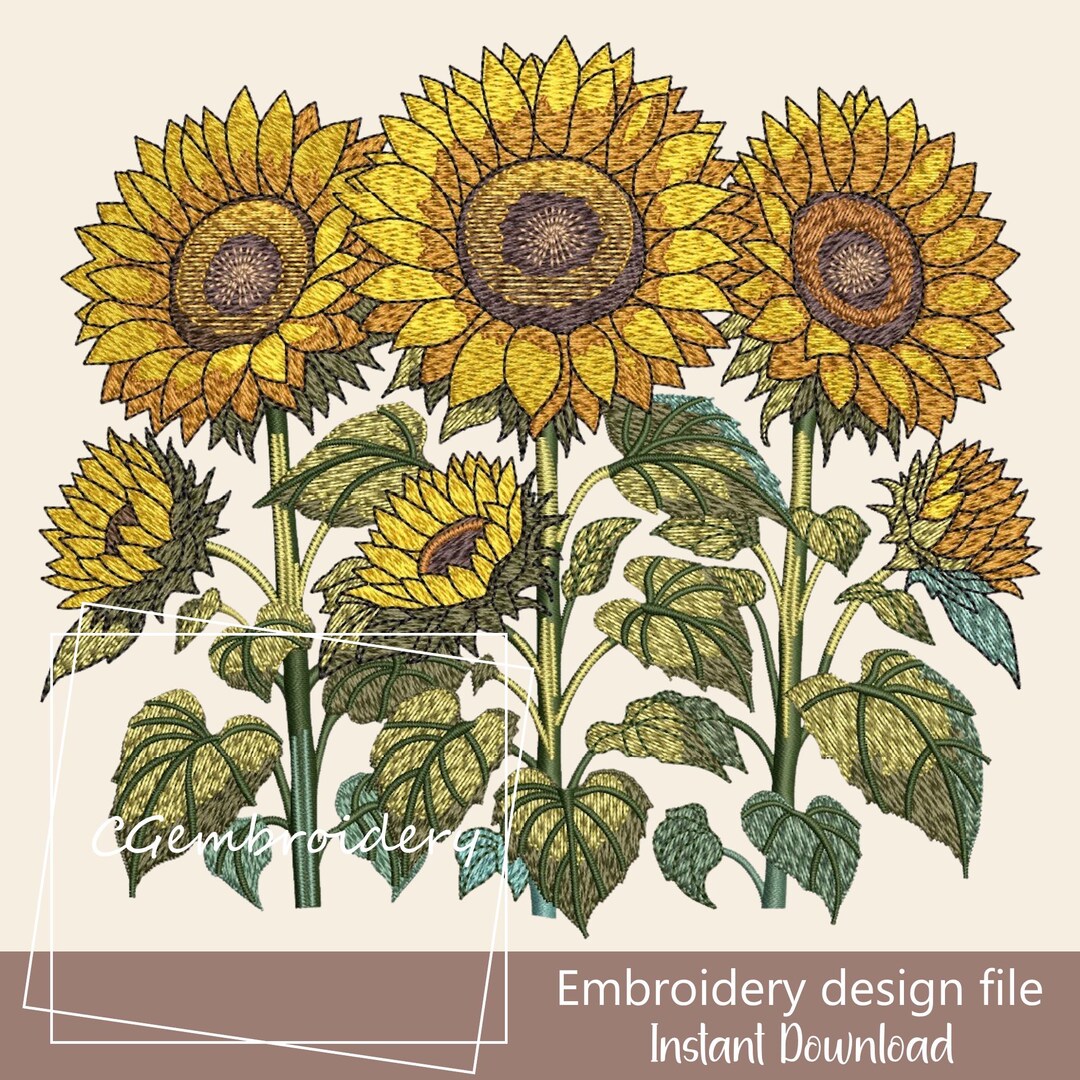 Sunflowers Embroidery File, Flowers Embroidery File, Botanical, Boho ...