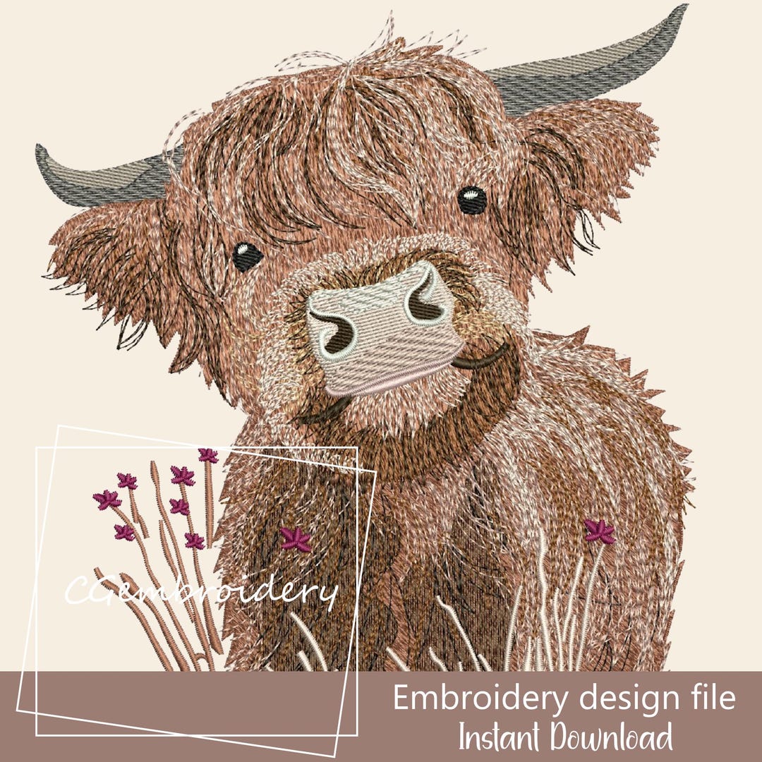 Funny Highland Cow Embroidery File, Farm Animals Embroidery File ...