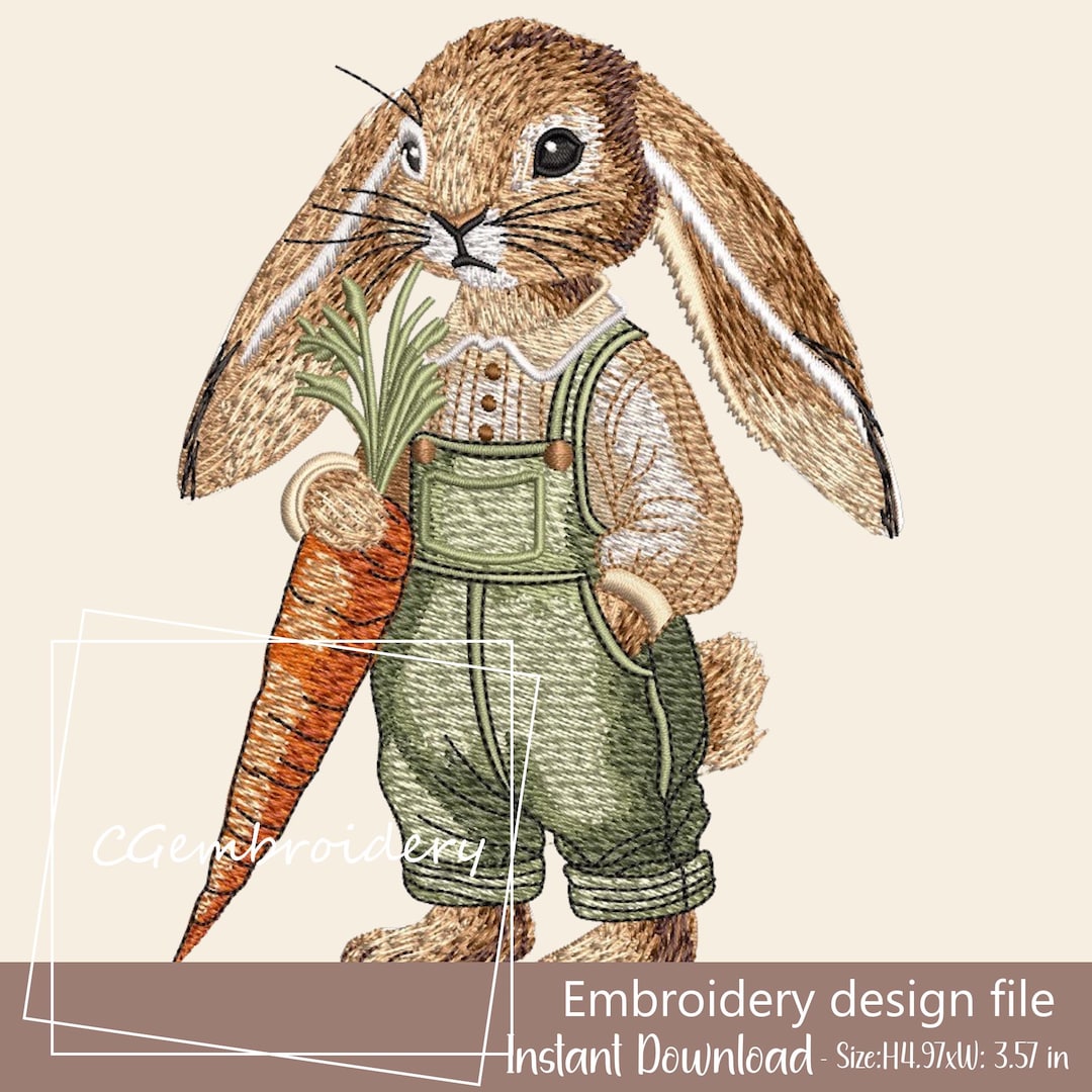 Spring Rabbit Embroidery File, Easter Rabbit & Carrot Embroidery File ...