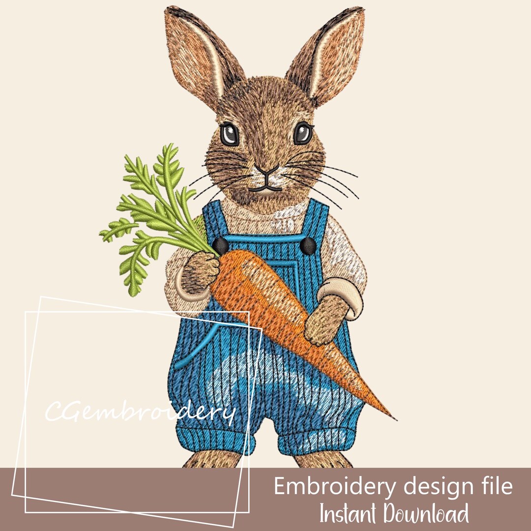 Spring Rabbit Embroidery File, Easter Rabbit & Carrot Embroidery File ...