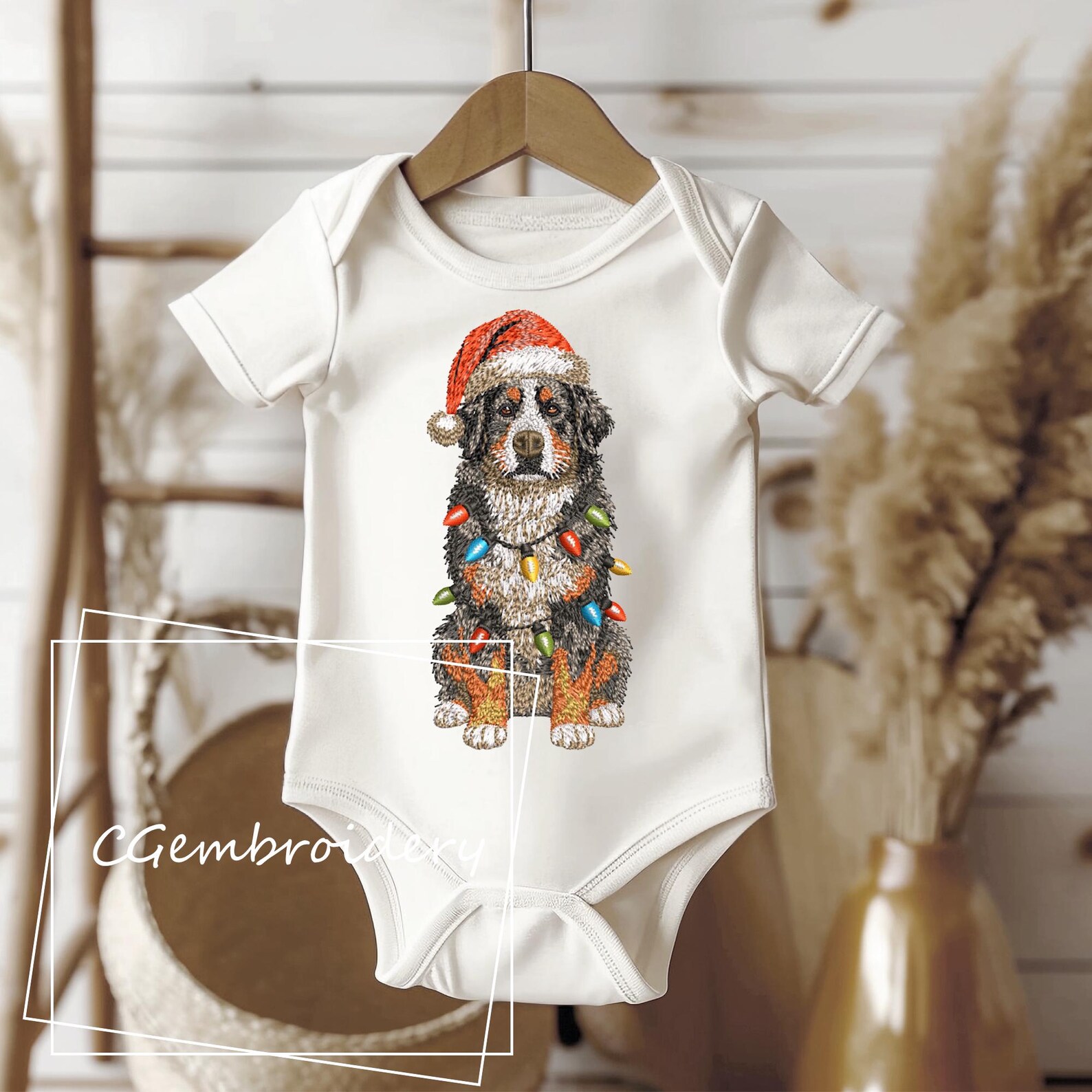 Christmas Bernese Mountain Dog Embroidery Design, Christmas Lights ...