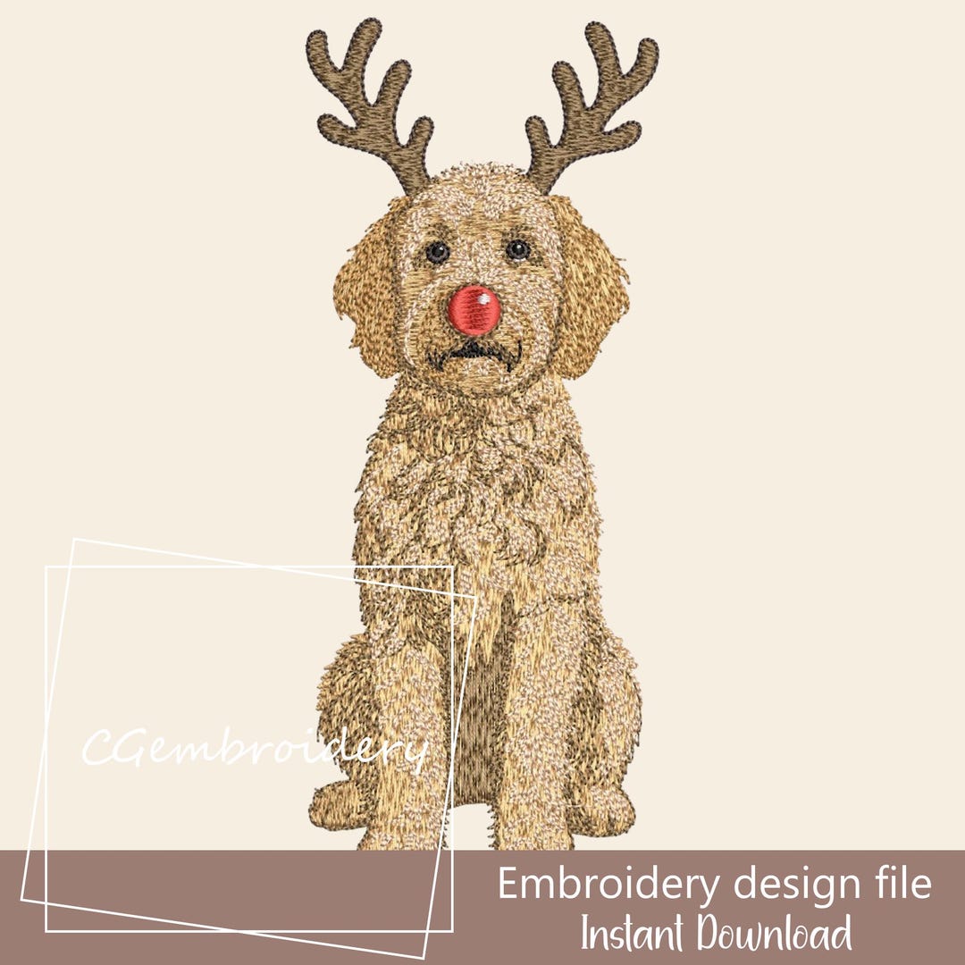 Christmas Goldendoodle Embroidery Design, Christmas Reindeer Golden ...