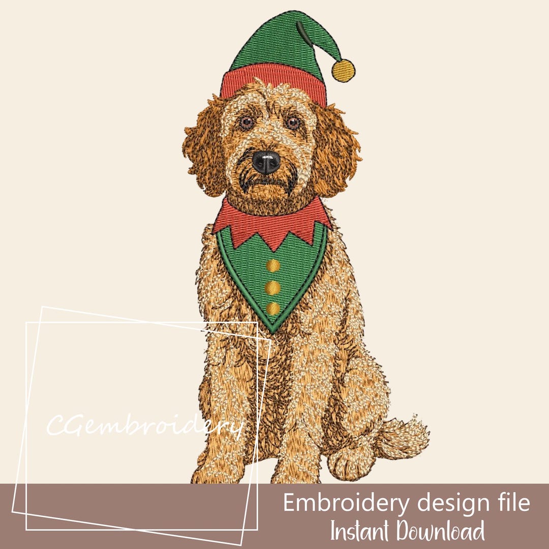 Christmas Goldendoodle Embroidery Design, Christmas Santa Elf Golden ...