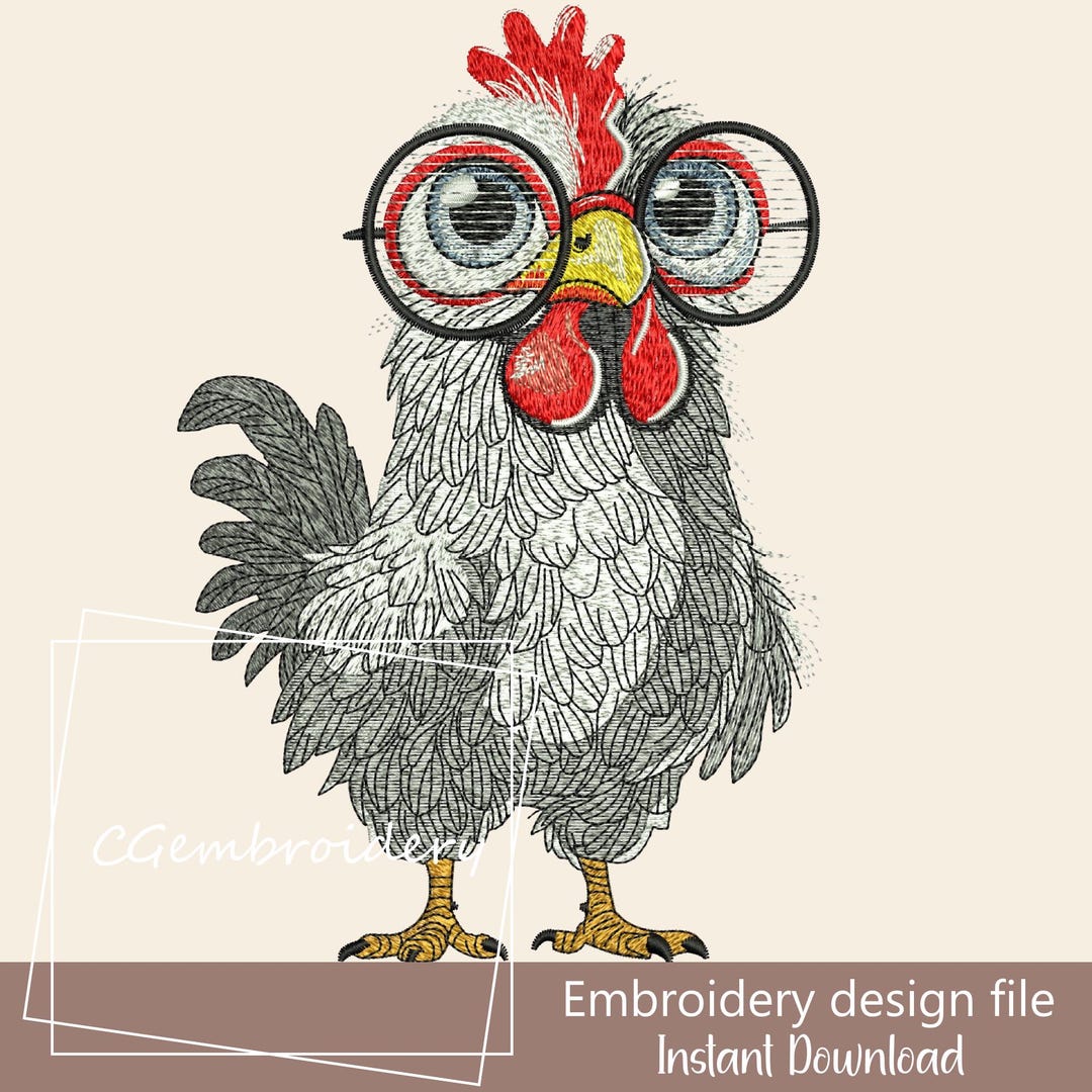 Smart Clever Chicken Embroidery Design, Farm Animal Embroidery File ...