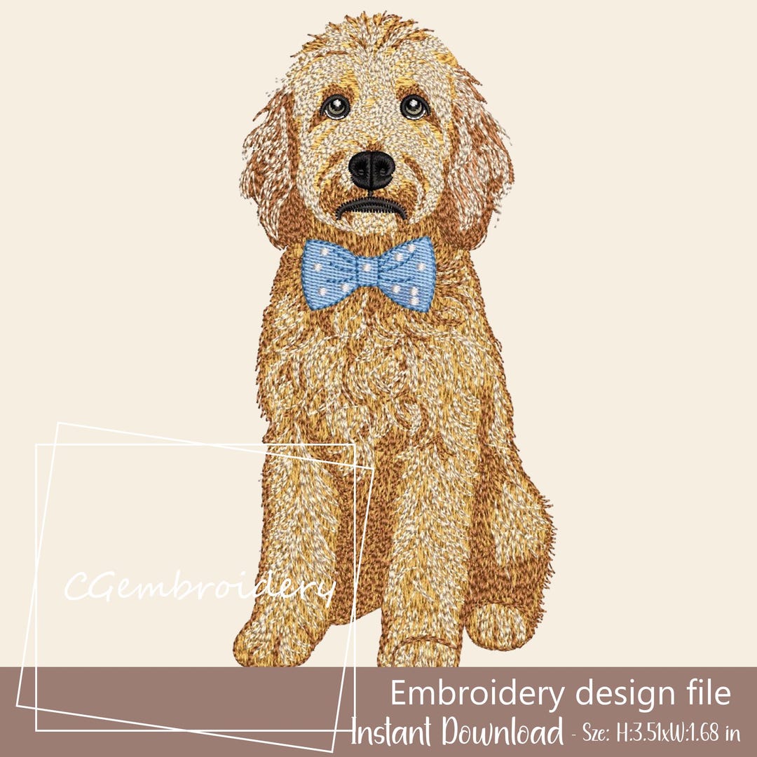 Goldendoodle Bowtie Embroidery Design Cute Golden Doodle Dog Embroidery ...