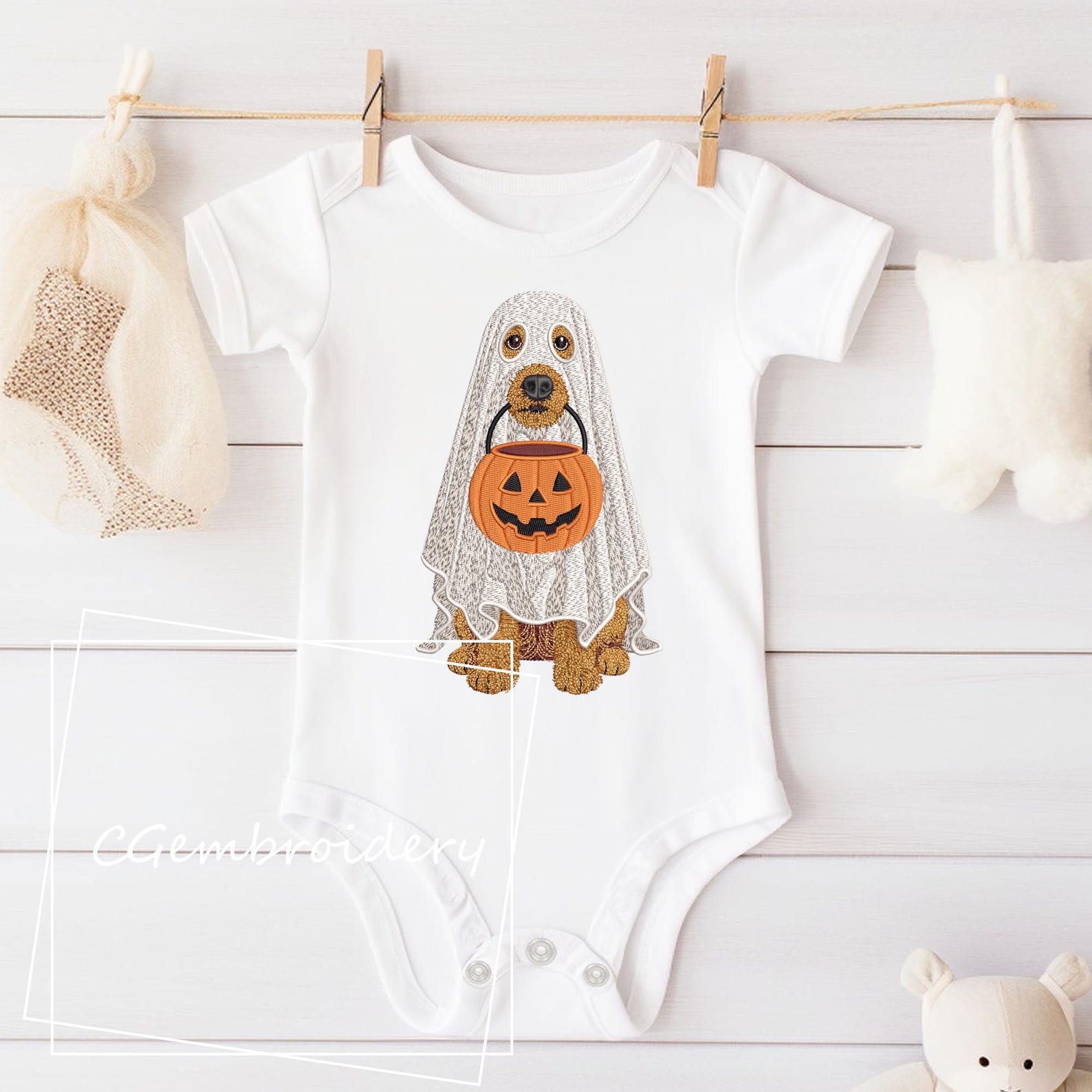 Goldendoodle Ghost Dog Embroidery Design, Spooky Ghost Doodle Dog ...