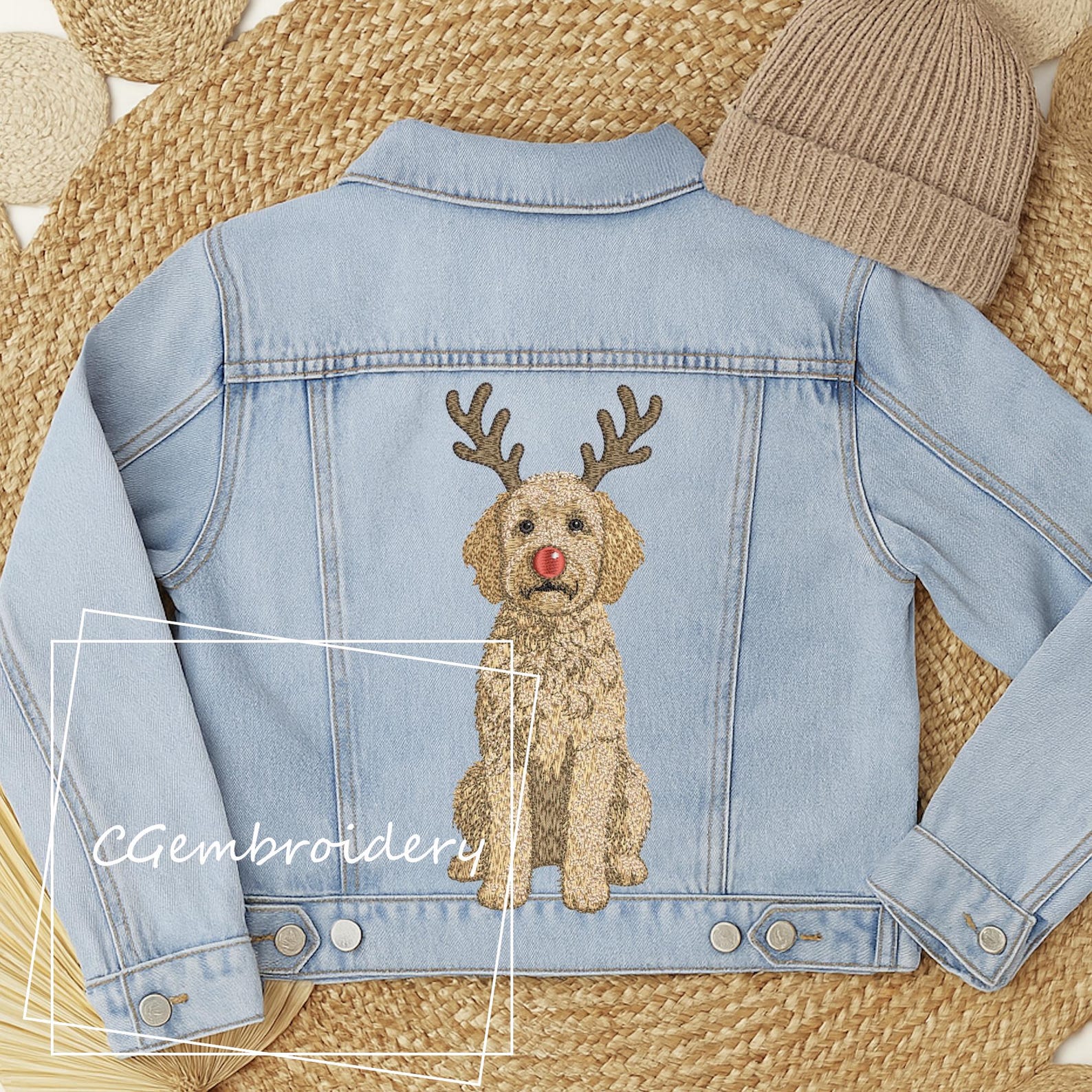 Christmas Goldendoodle Embroidery Design, Christmas Reindeer Golden ...