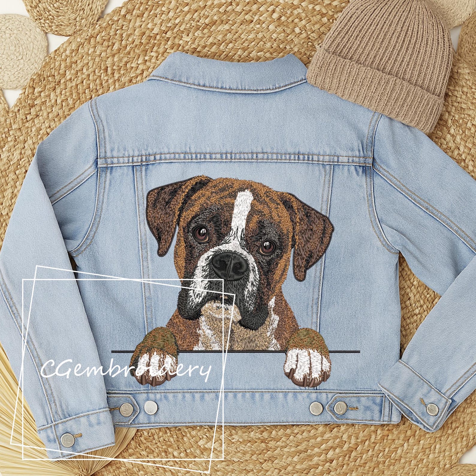 Boxer Dog Embroidery Design, Cute Boxer Peeking Embroidery File ...