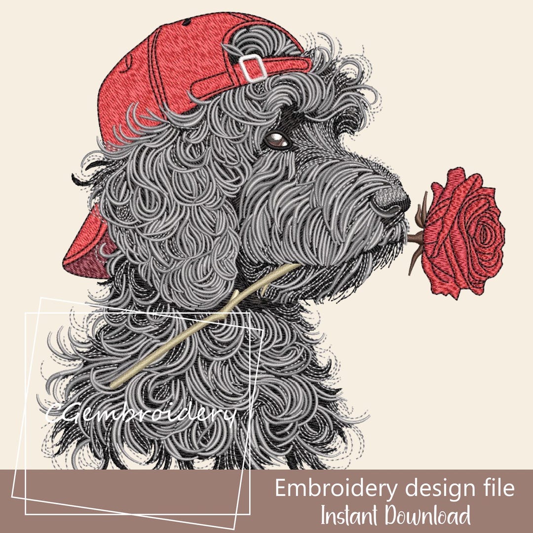 Flower Rose Goldendoodle Embroidery File, Valentine Black Goldendoodle ...