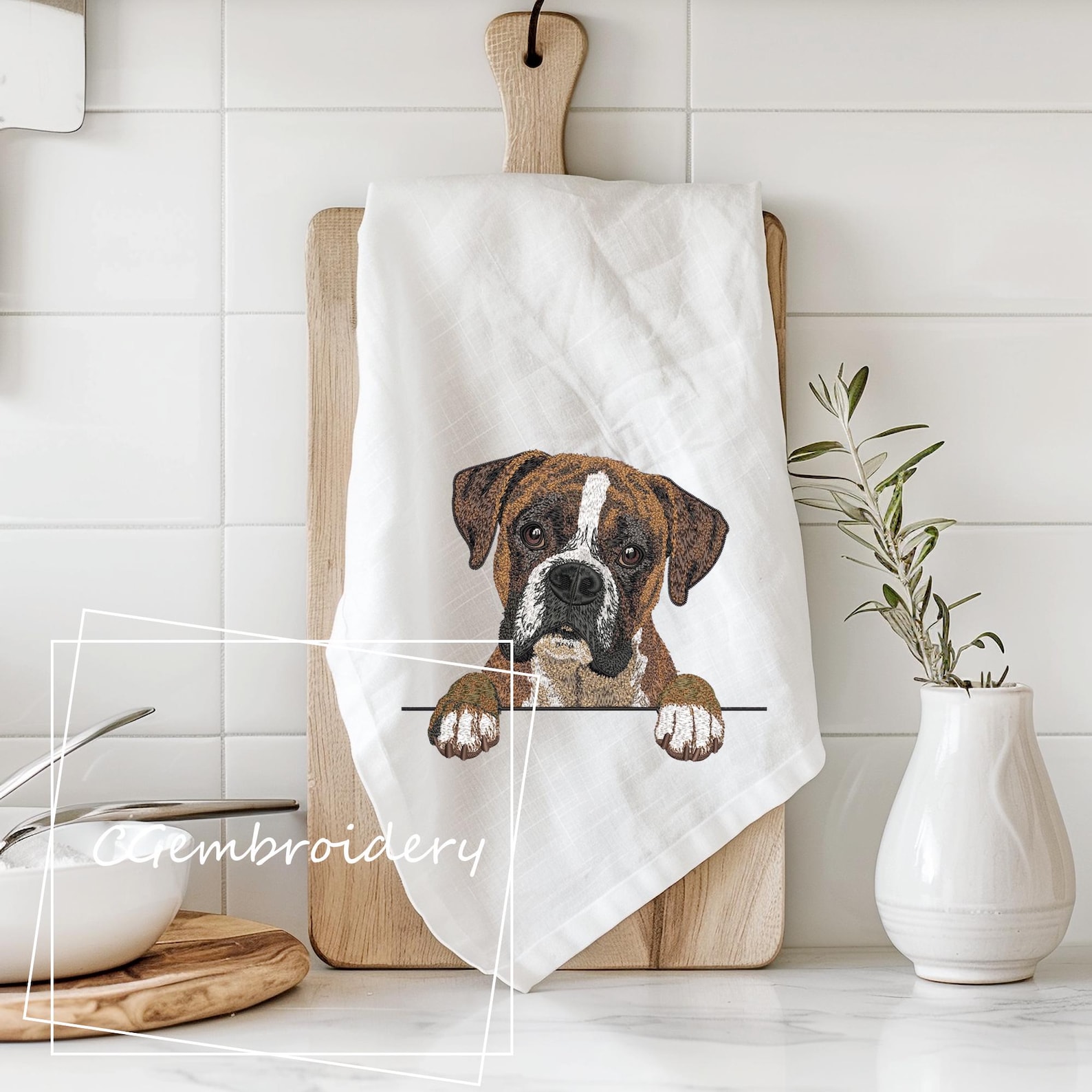 Boxer Dog Embroidery Design, Cute Boxer Peeking Embroidery File ...