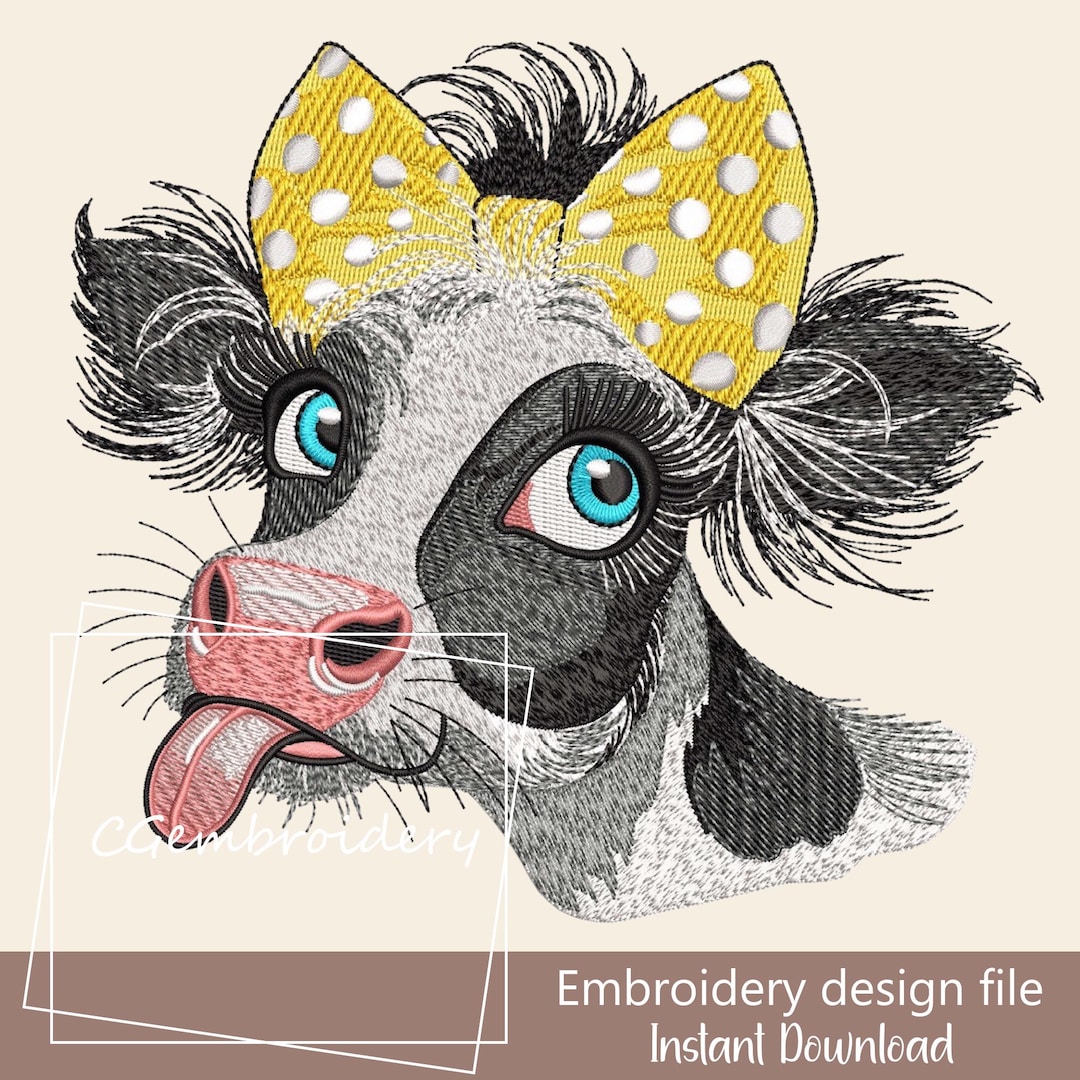 Funny Cow Embroidery Design, Holstein Cow Embroidery File, Heifer ...