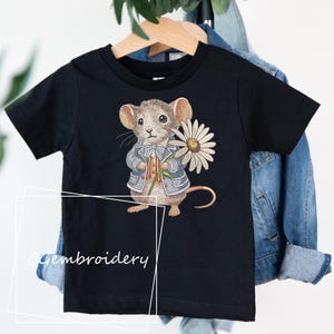 Spring Mouse Embroidery File, Cute Mouse Daisy Flower Embroidery File ...