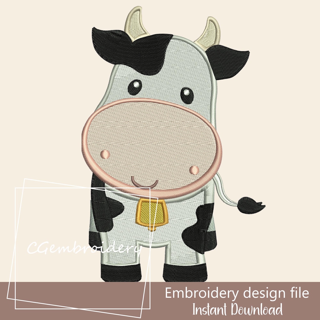 Cute Cow Embroidery Design, Farm Animal Embroidery File, Farm Holstien ...
