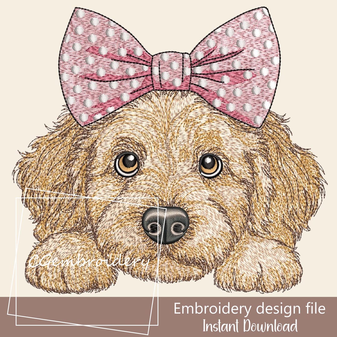 Goldendoodle Embroidery Design, Cute Girl Golden Doodle Dog Embroidery ...