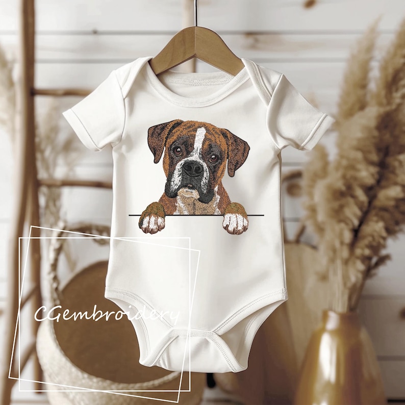 Boxer Dog Embroidery Design, Cute Boxer Peeking Embroidery File ...