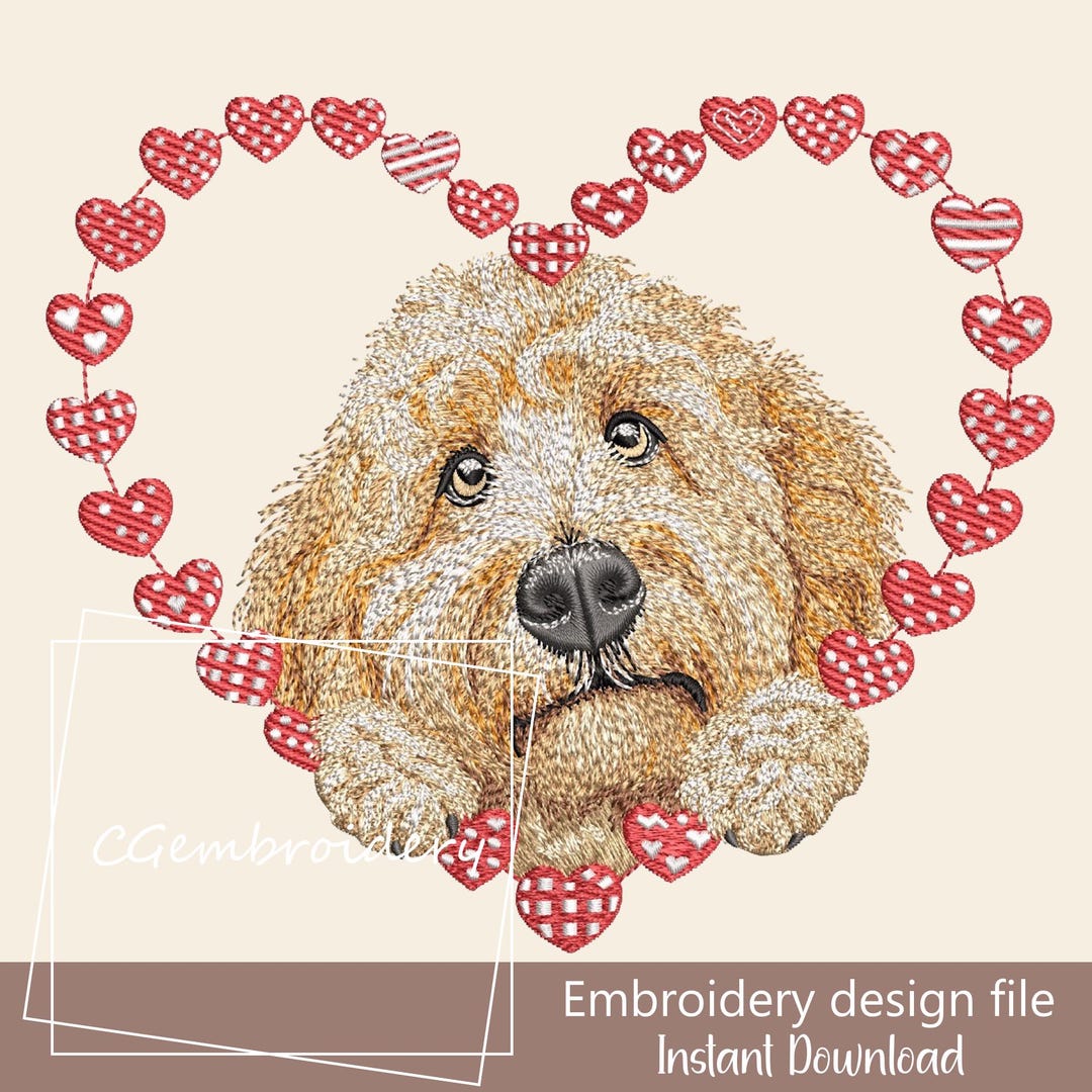 Valentine Goldendoodle Embroidery Design, Cute Doodle Dog Machine ...