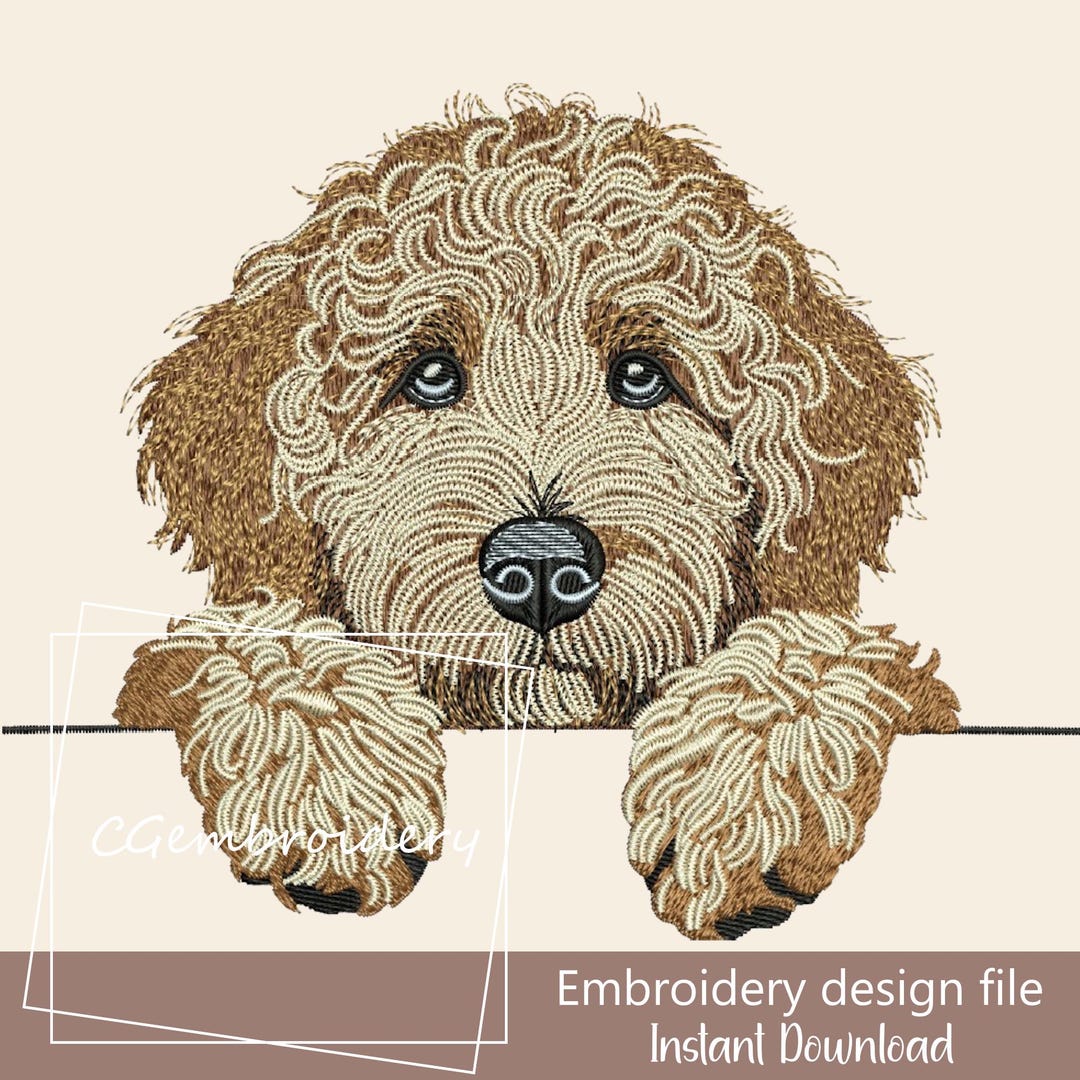 Brown Goldendoodle Embroidery Design, Cute Golden Doodle Dog Embroidery ...