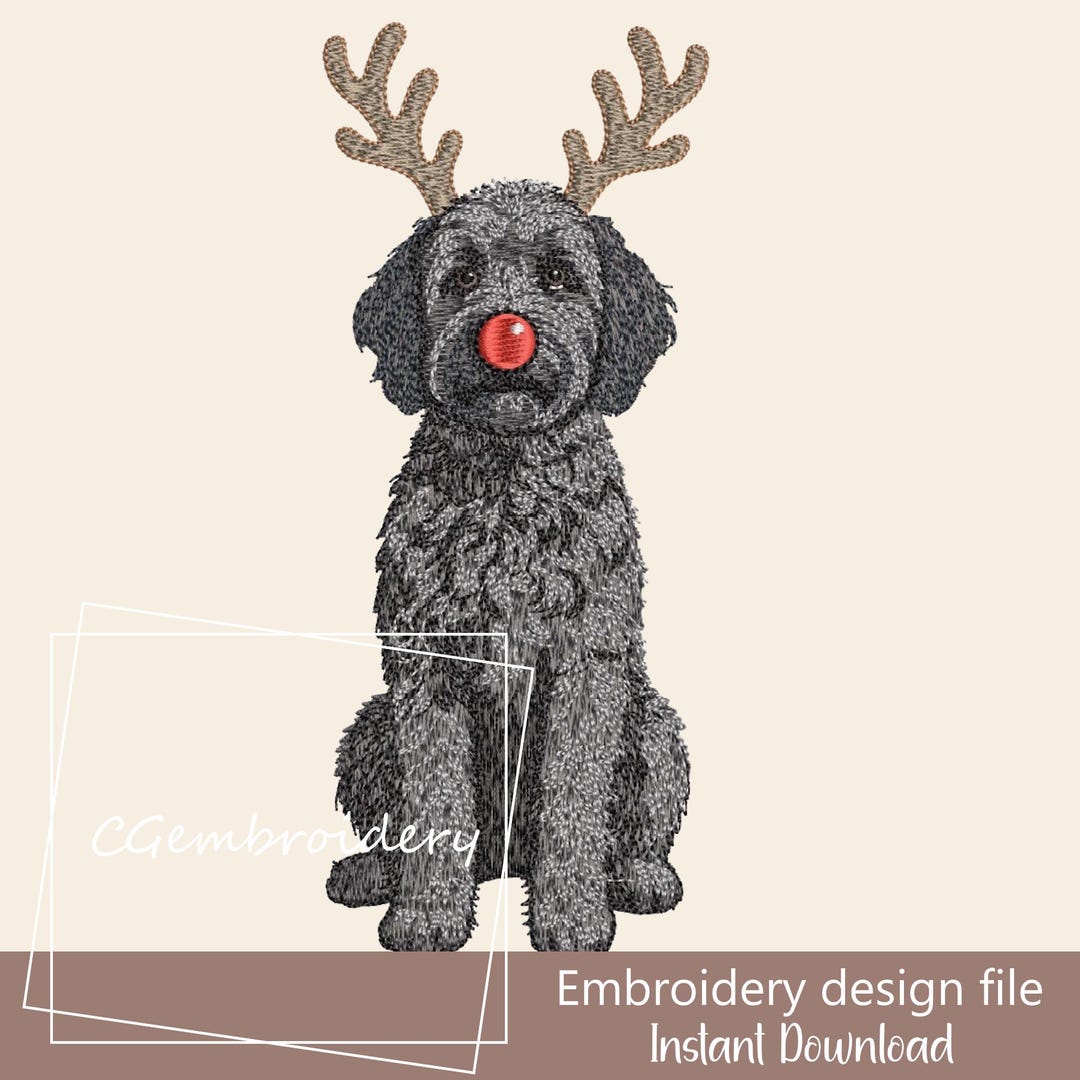 Christmas Goldendoodle Embroidery Design, Christmas Reindeer Black ...