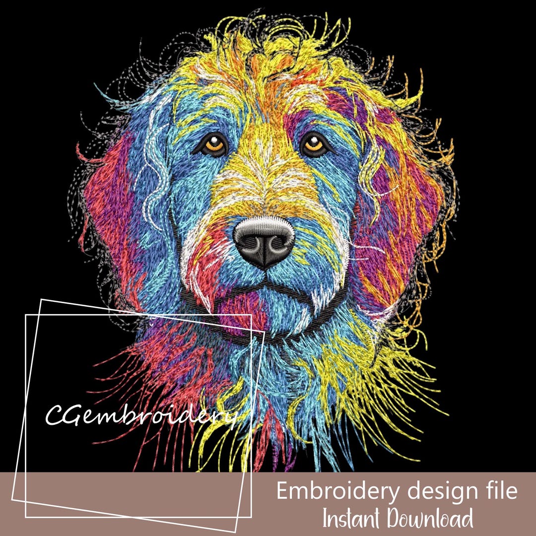 Dog Neon Embroidery Design, Neon Goldendoodle Dog Embroidery File ...