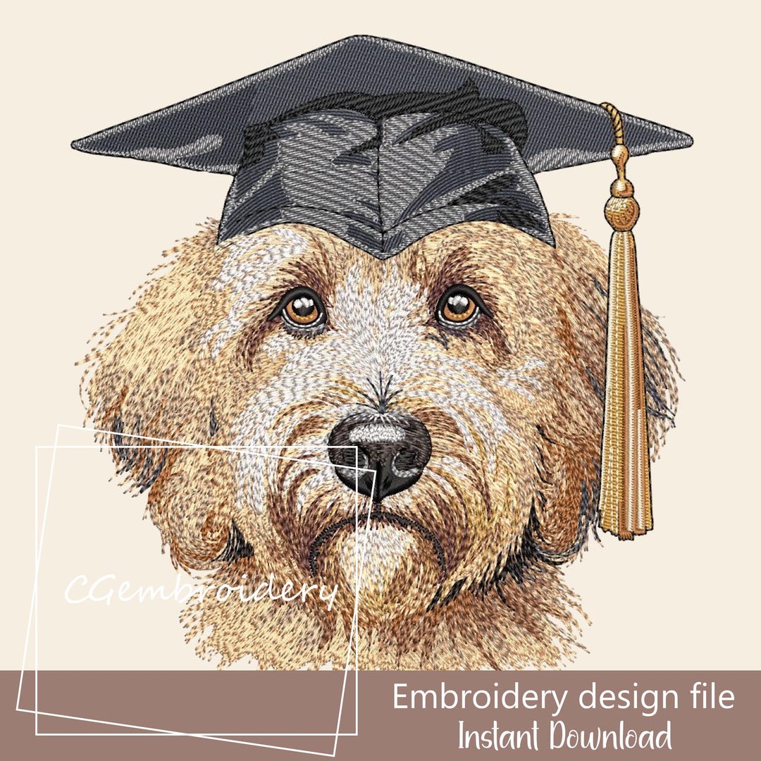Graduation Goldendoodle Embroidery Design, Grad Golden Doodle Dog ...