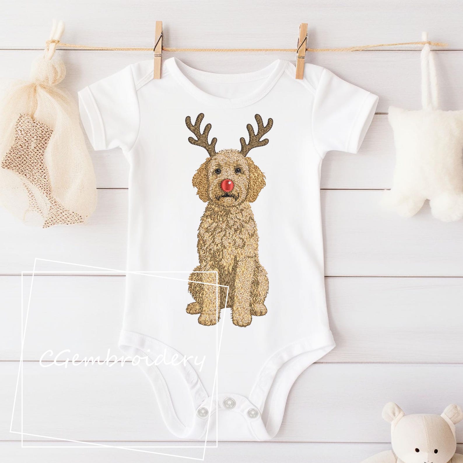 Christmas Goldendoodle Embroidery Design, Christmas Reindeer Golden ...
